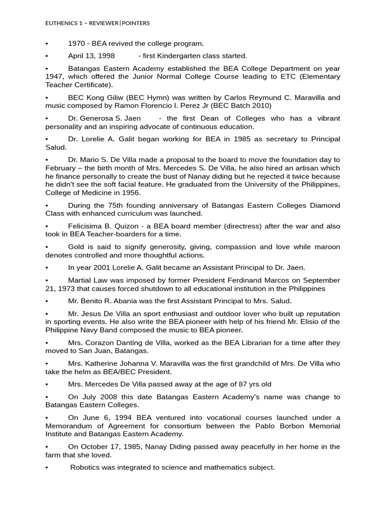 EUTHENICS 2 Prelim REVIEWER POINTERS | PDF | Love | Applied Philosophy