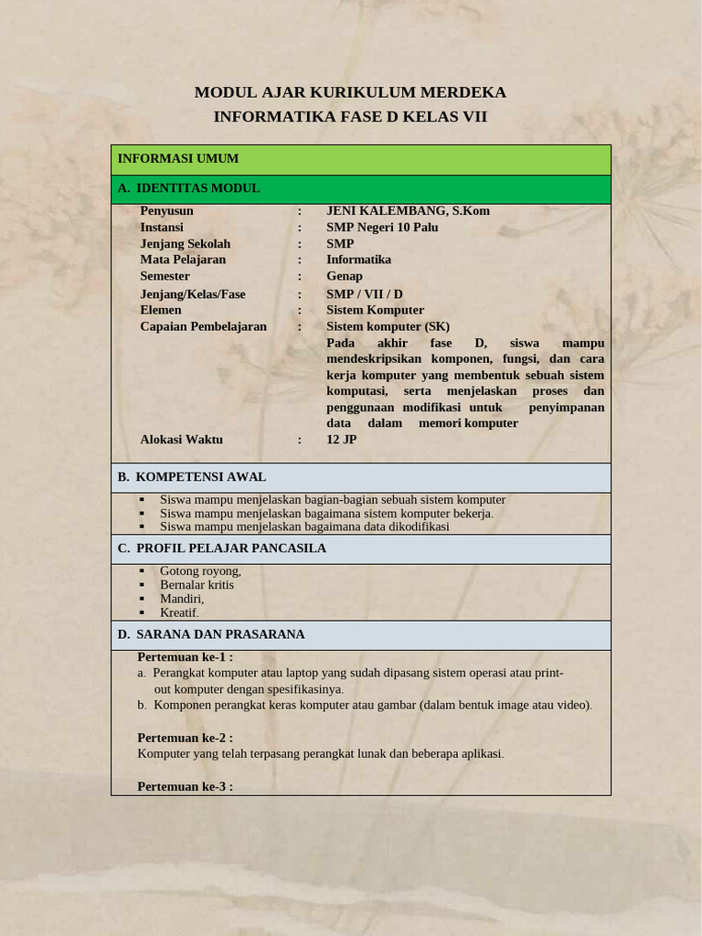 Modul Ajar Informatika Kelas VII | PDF