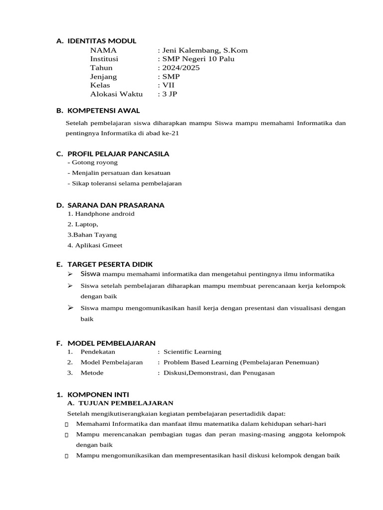 MODUL AJAR - Informatika Dan Keterampilan Generik | PDF