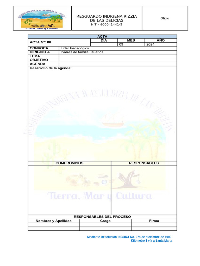 Acta 06: Reunión Padres Resguardo Rizzia | PDF