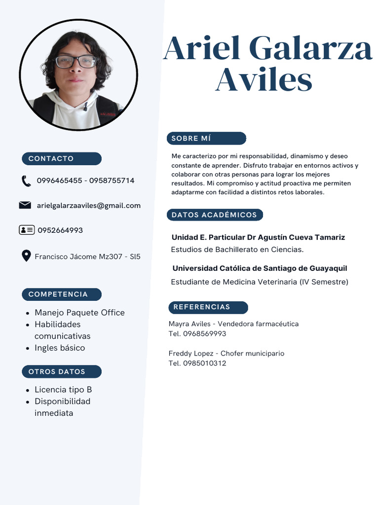 CV de Ariel Galarza Aviles - Medicina Veterinaria | PDF