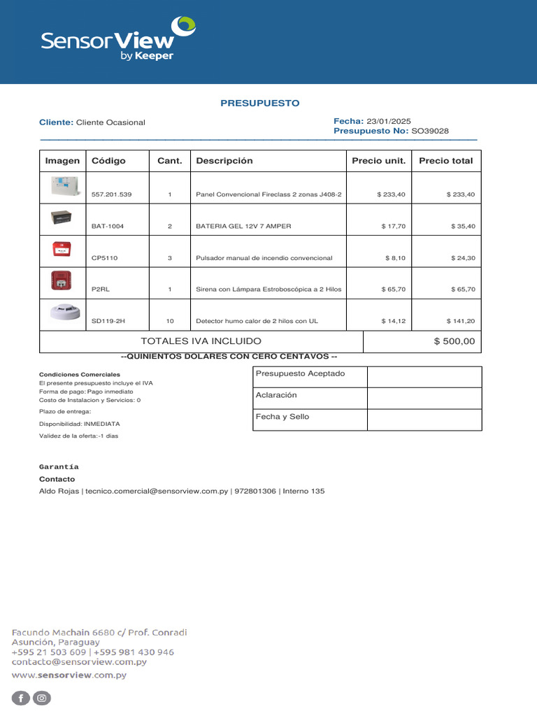Presupuesto Keeper SensorView - 2025-01-23T103529.608 | PDF