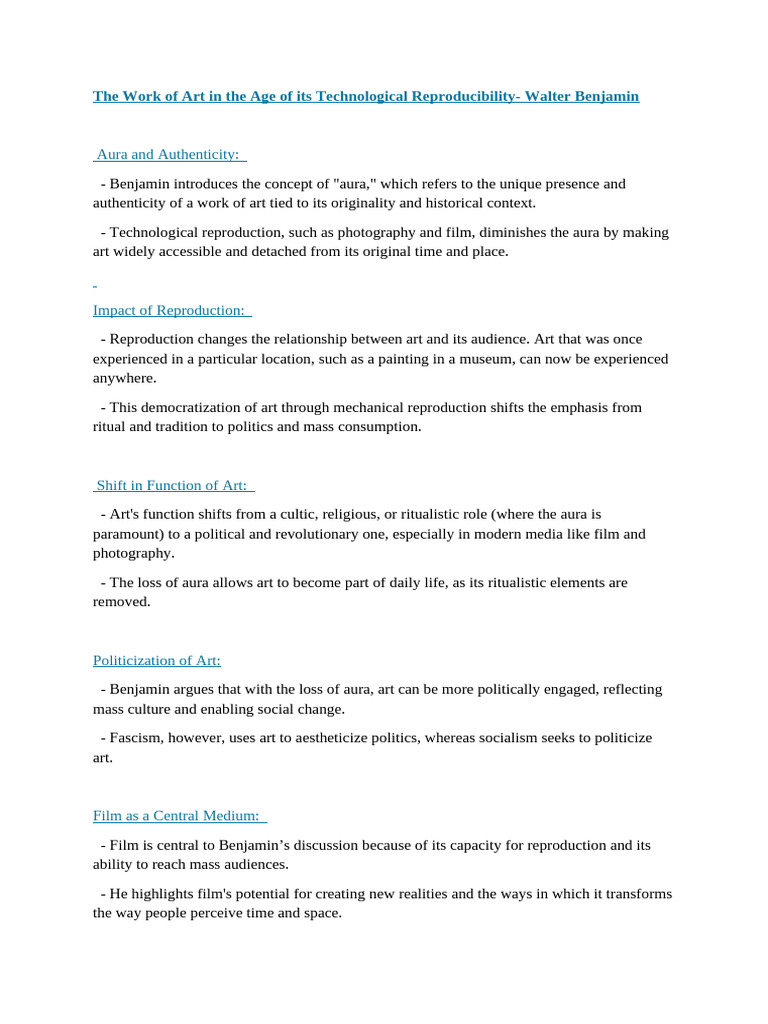 Art's Aura in Technological Reproduction | PDF | Liberal Arts Education
