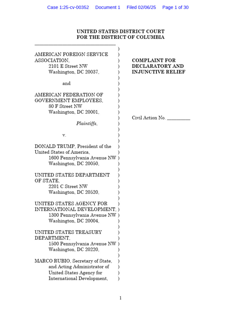New Lawsuit To Preserve USAID and Unfreeze Funding 1738907835 | PDF ...