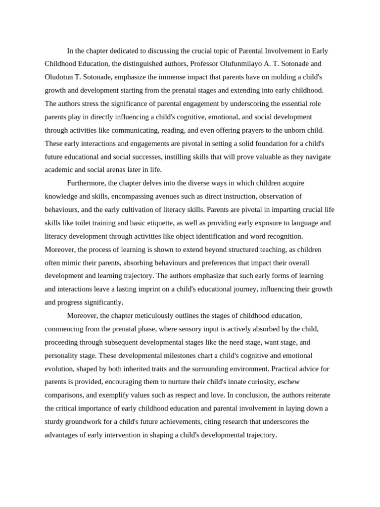 Parent Involvement in Early Childhood | PDF | Learning | Behavioural Sciences
