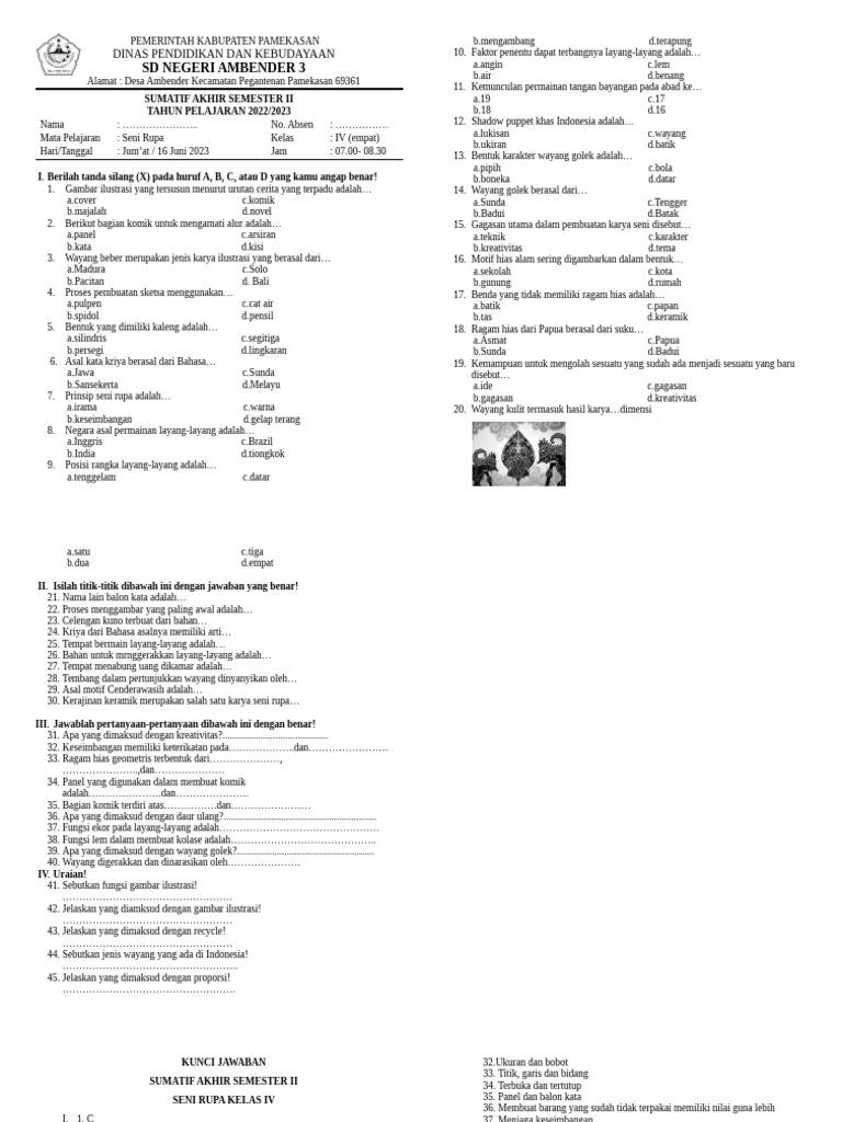 Soal Seni Rupa Kelas IV Semester II | PDF
