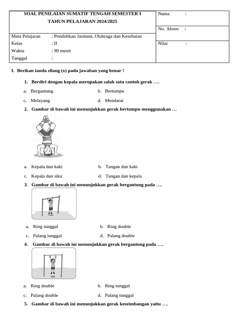 Soal PTS Pjok Kelas 2 SMT 1 | PDF