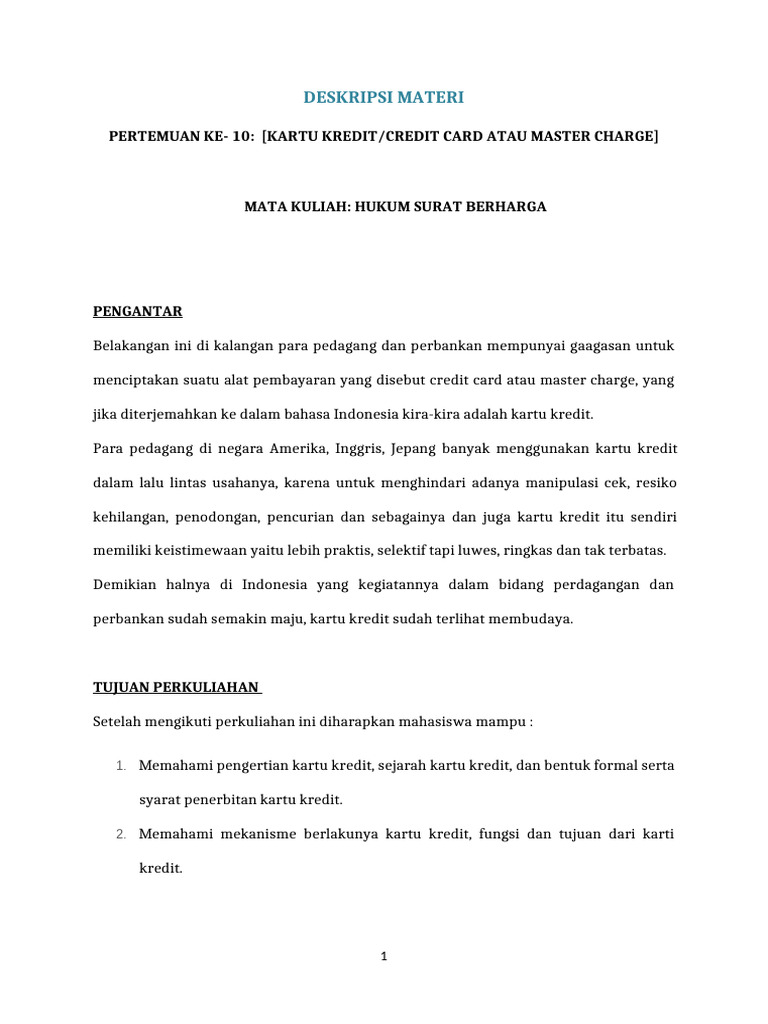 HUKUM SURAT BERHARGA 10 - Kartu Kredit (Credit Card Atau Master Charge ...