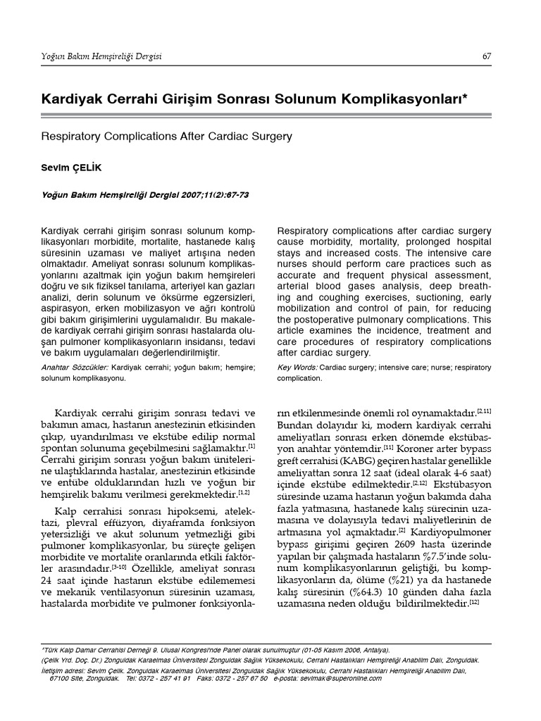 Kardiyak Cerrahi Giri - Im Sonras - Solunum Komplikasyonlar - (#278725) - 260092 | PDF