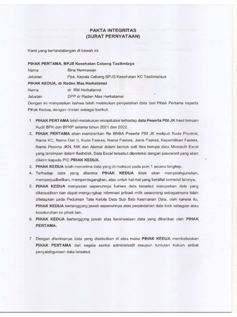 pakta integritas | PDF