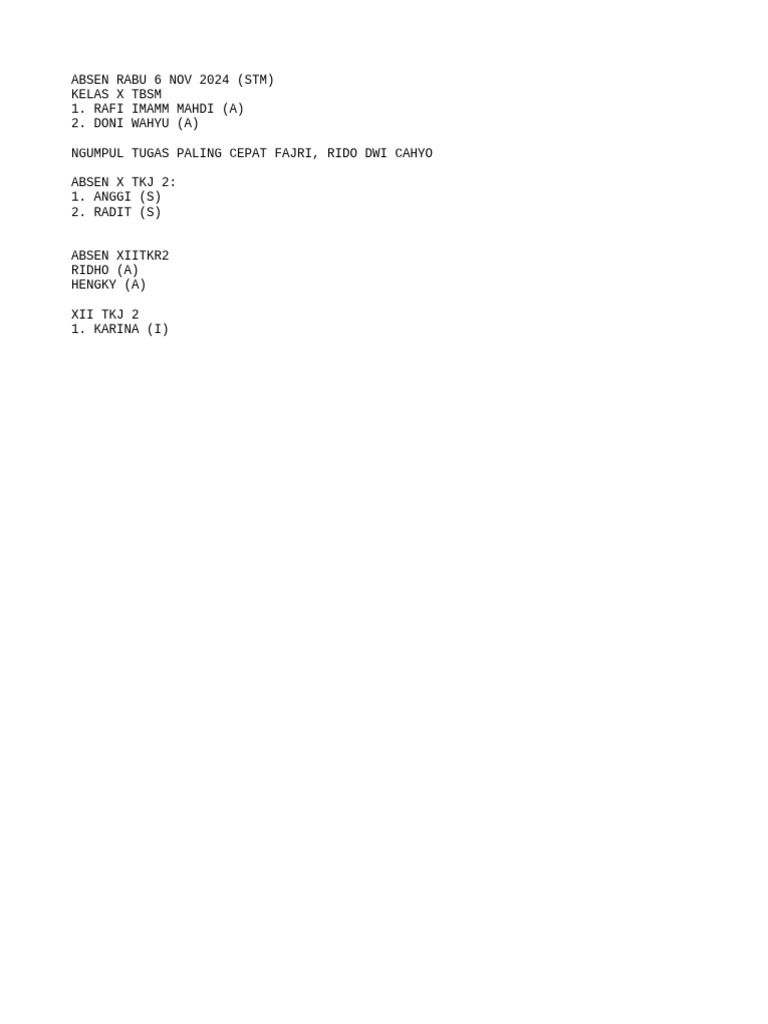Absen Rabu 6 Nov 2024 (Stm) | PDF