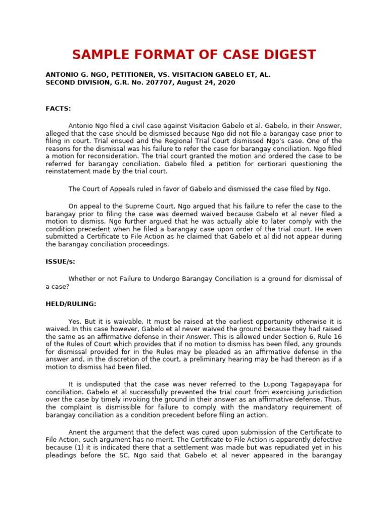 NGO vs. GABELO CASE DIGEST | PDF | Complaint | Trials