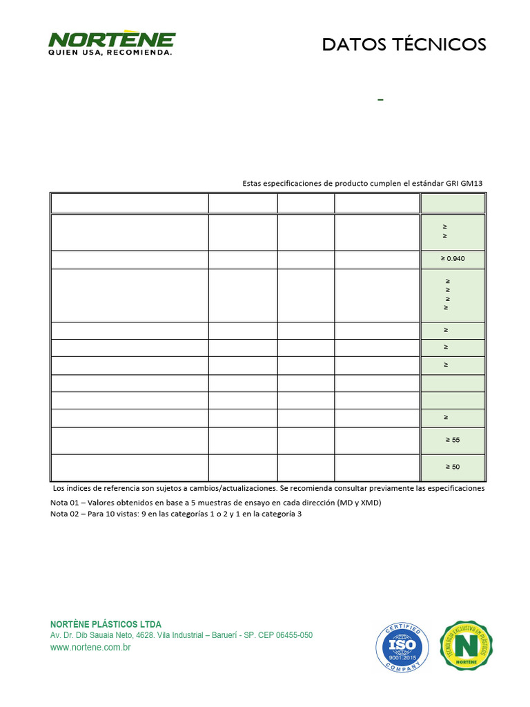 Nortene - Hdpe Lisa 1500 - Gri GM13 - R01 - Cal 40 | PDF | Materiales