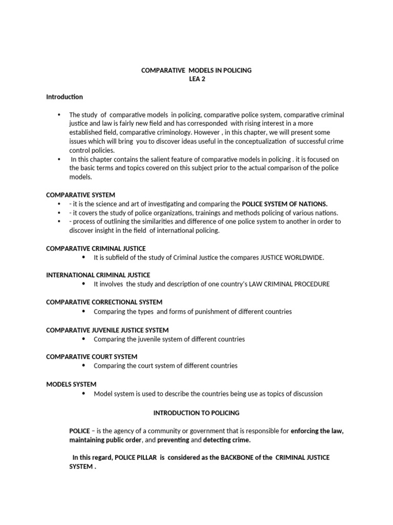 Comparative Models in Policing Overview | PDF | Police | Crimes