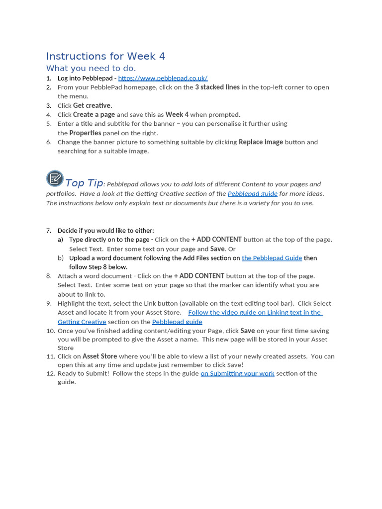 Instructions For Week 4 | PDF