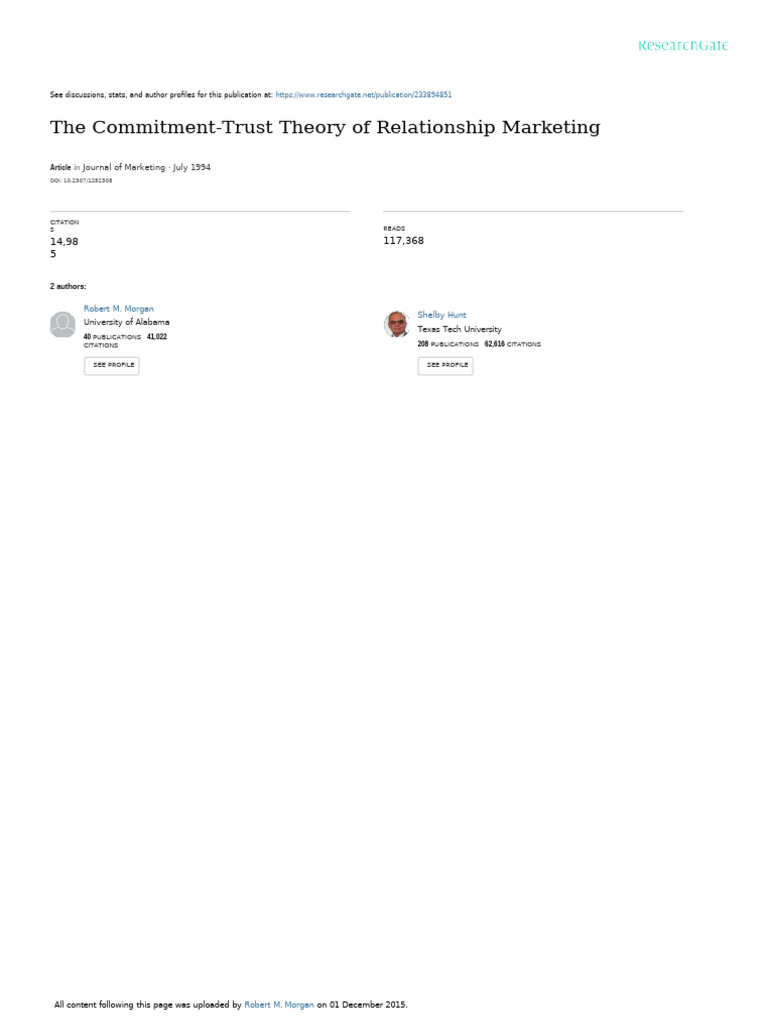 Commitment-Trust Theory in Marketing | PDF
