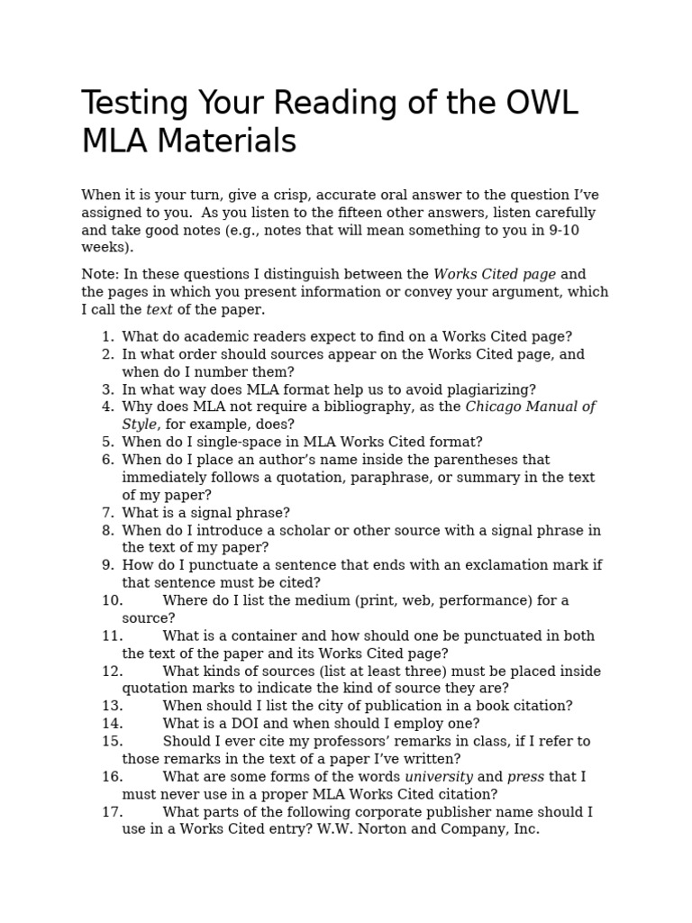 MLA Works Cited Page Guidelines | PDF