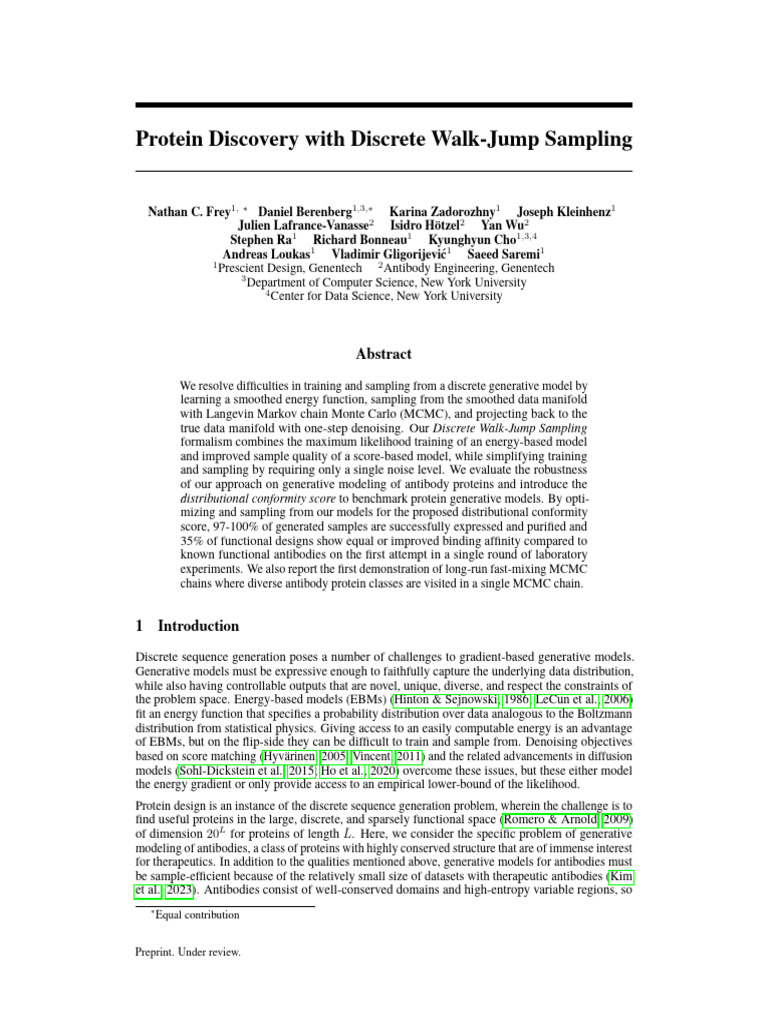 Protein Discovery With Discrete Walk-Jump Sampling | PDF | Proteins | Antibody
