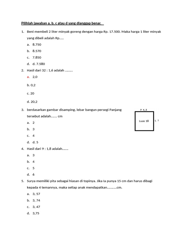 soal matematika kelas v (1) | PDF
