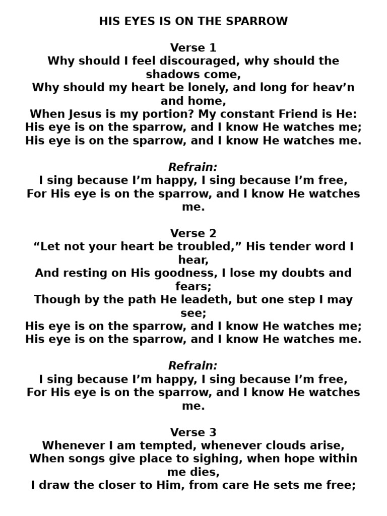 His Eye is on the Sparrow Lyrics | PDF