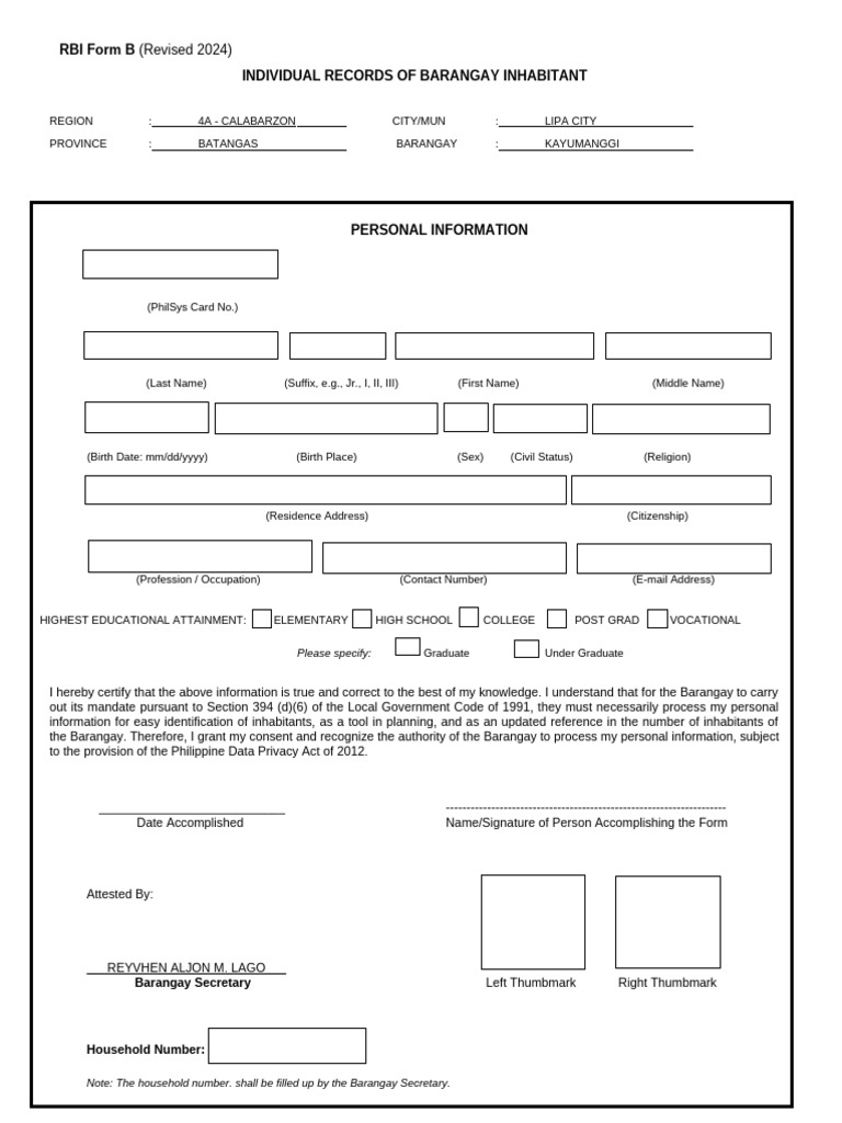 RBI FORM B Individual Revised 2024 | PDF | Government | Justice