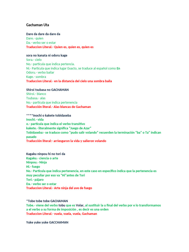 Análisis de la Letra de Gachaman Uta | PDF