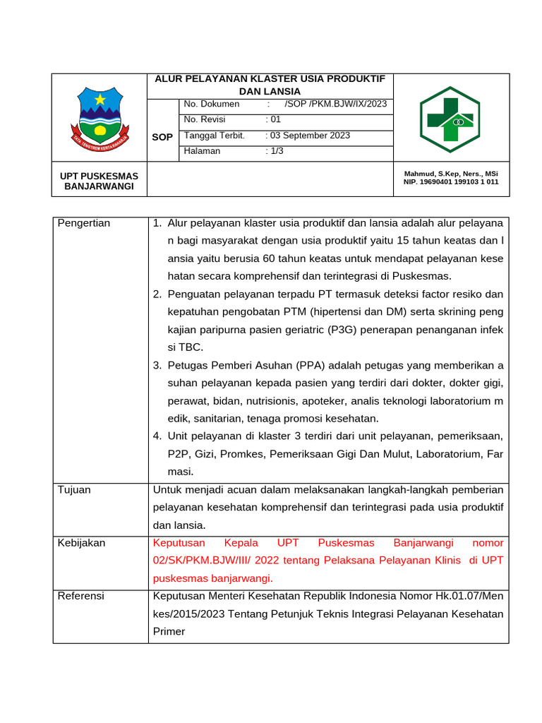 SOP CLUSTER 3 Jadi BJW | PDF