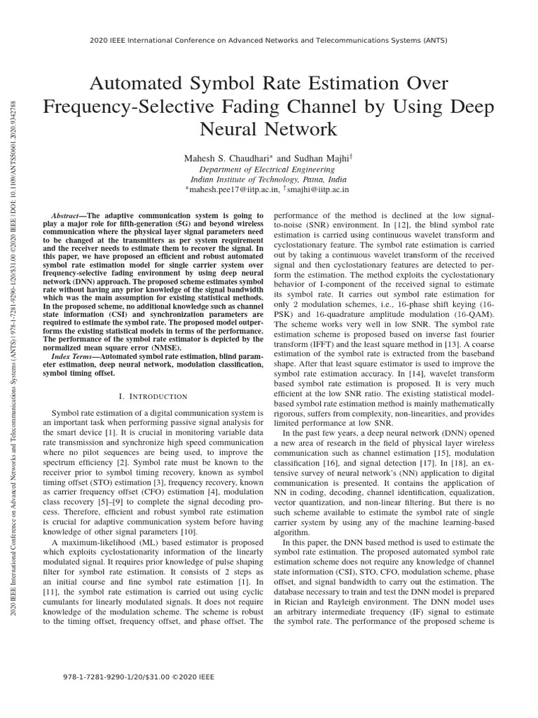Automated Symbol Rate Estimation Over Frequency Selective Fading