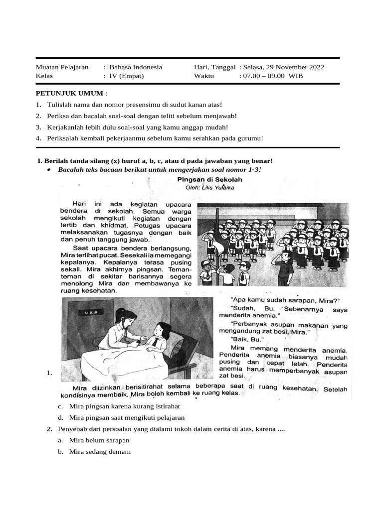 Soal SAS I Bahasa Indonesia Kelas 4 FINAL | PDF