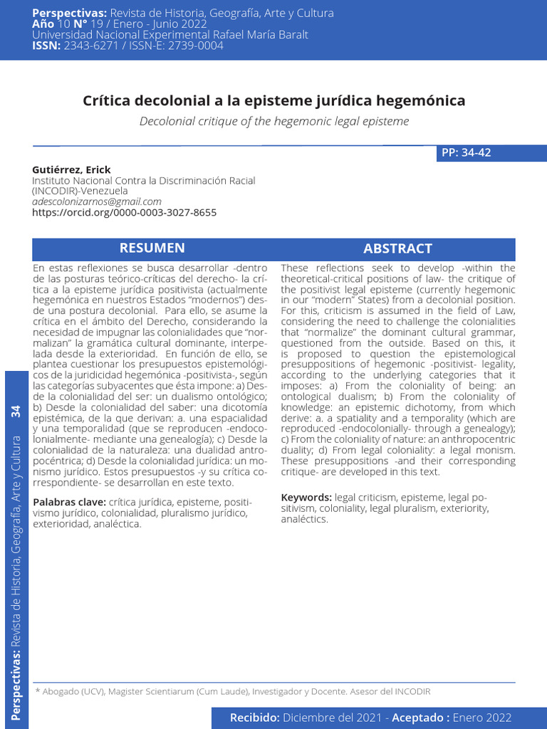 Critica Decolonial a la perspectiva Jurídica Erik Gutiérrez | PDF ...