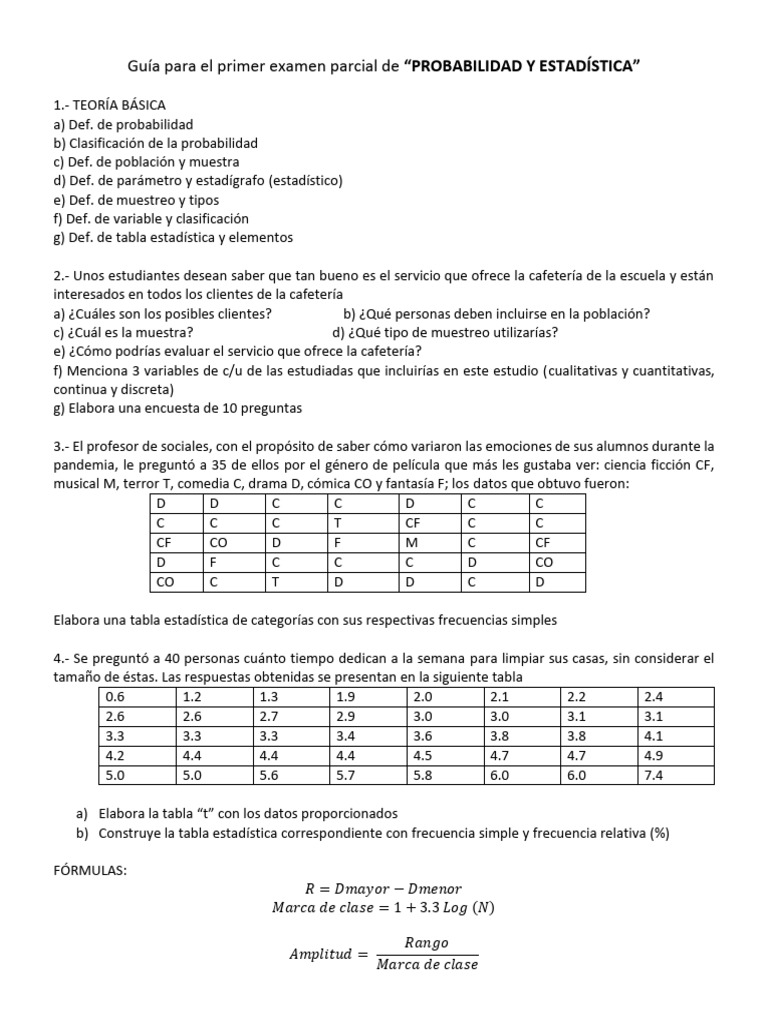 Guía 1er Exa Prob Est | PDF | Estadísticas | Science