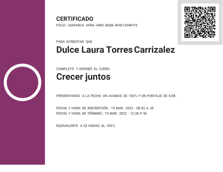 Certificado Curso Crecer Juntos 100% | PDF