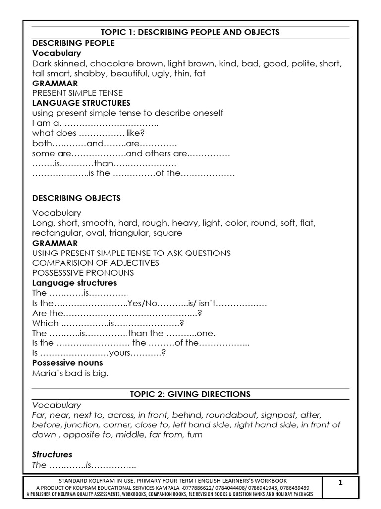 STANDARD KOLFRAM P4 TERM I ENGLISH Workbook Blue Coloured Best | PDF ...