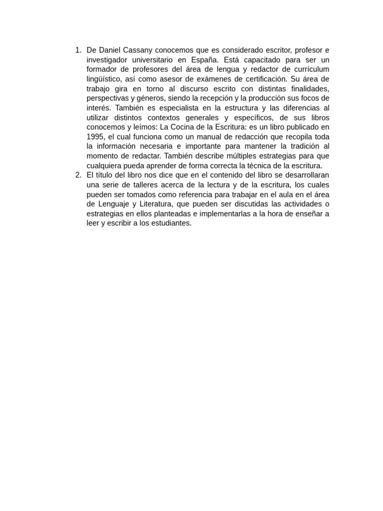 De Daniel Cassany conocemos que es considerado escritor | PDF