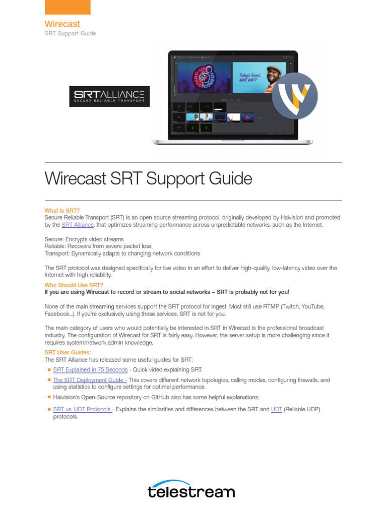 Wirecast SRT Support Guide | PDF | Transmission Control Protocol | Data ...