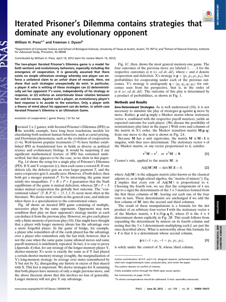 Iterated Prisoner’s Dilemma contains strategies that dominate any ...