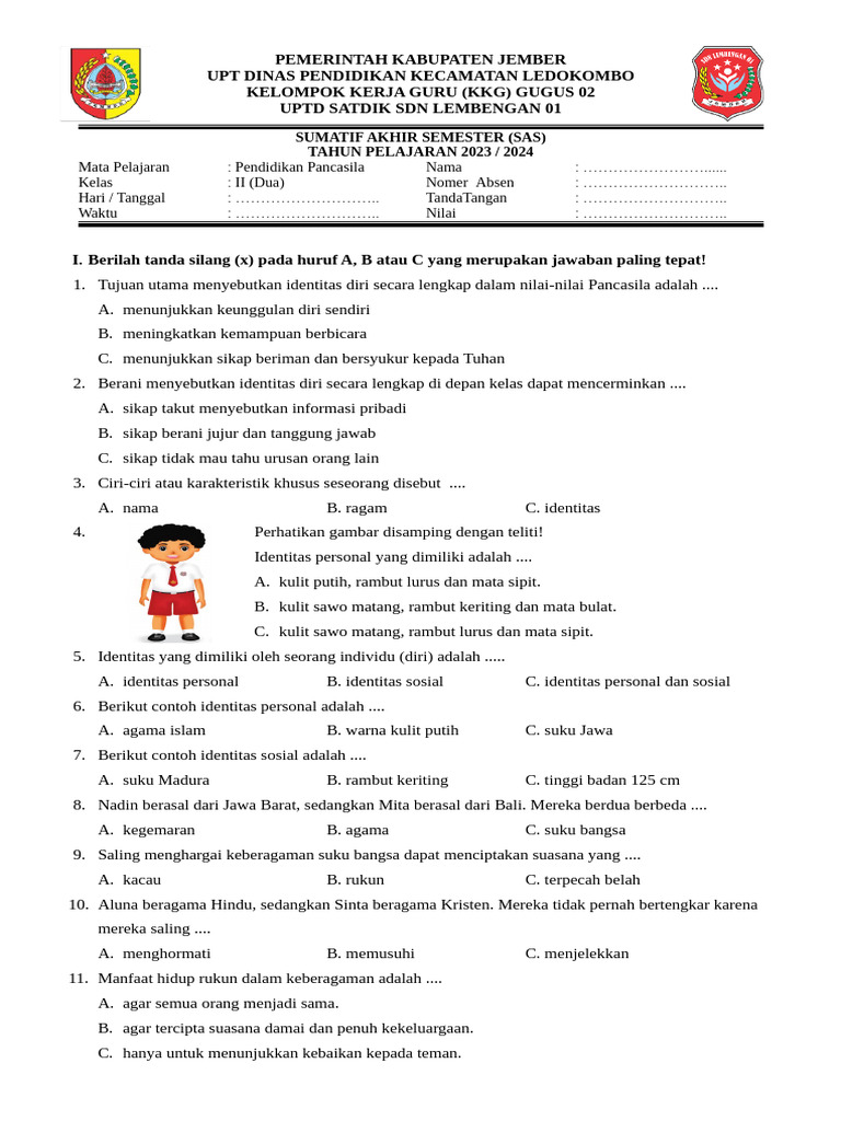 Soal Sas Pendidikan Pancasila | PDF