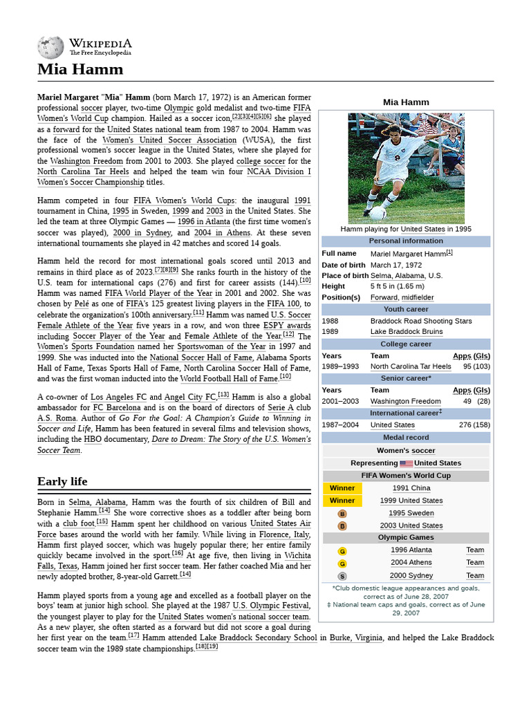 Mia Hamm: Soccer Icon and Champion | PDF | Sports | Association Football