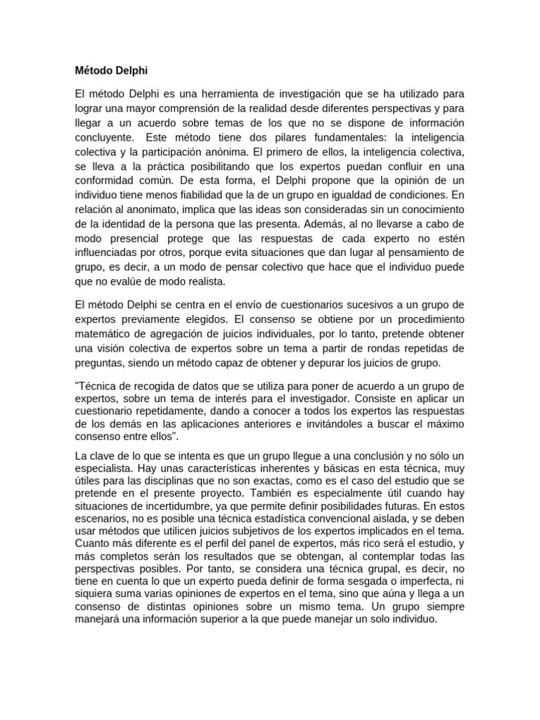 Método Delphi | PDF | Anonimato | Cuestionario