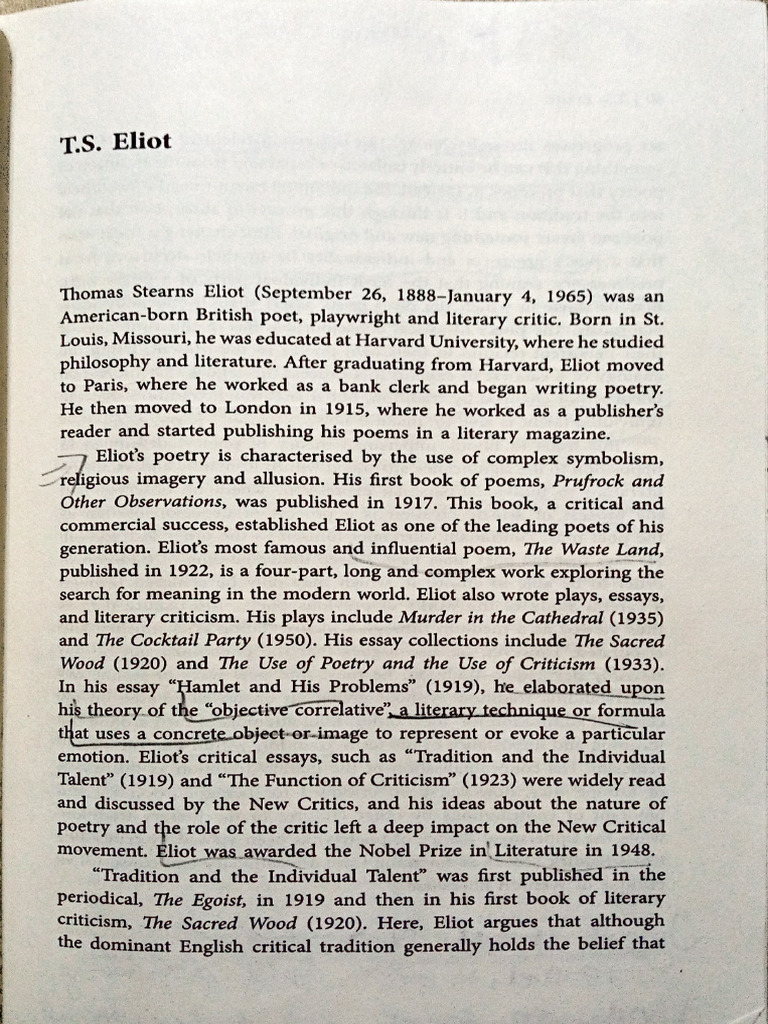 Ts Eliot Tradition and Individual Talent | PDF | T. S. Eliot | The Arts
