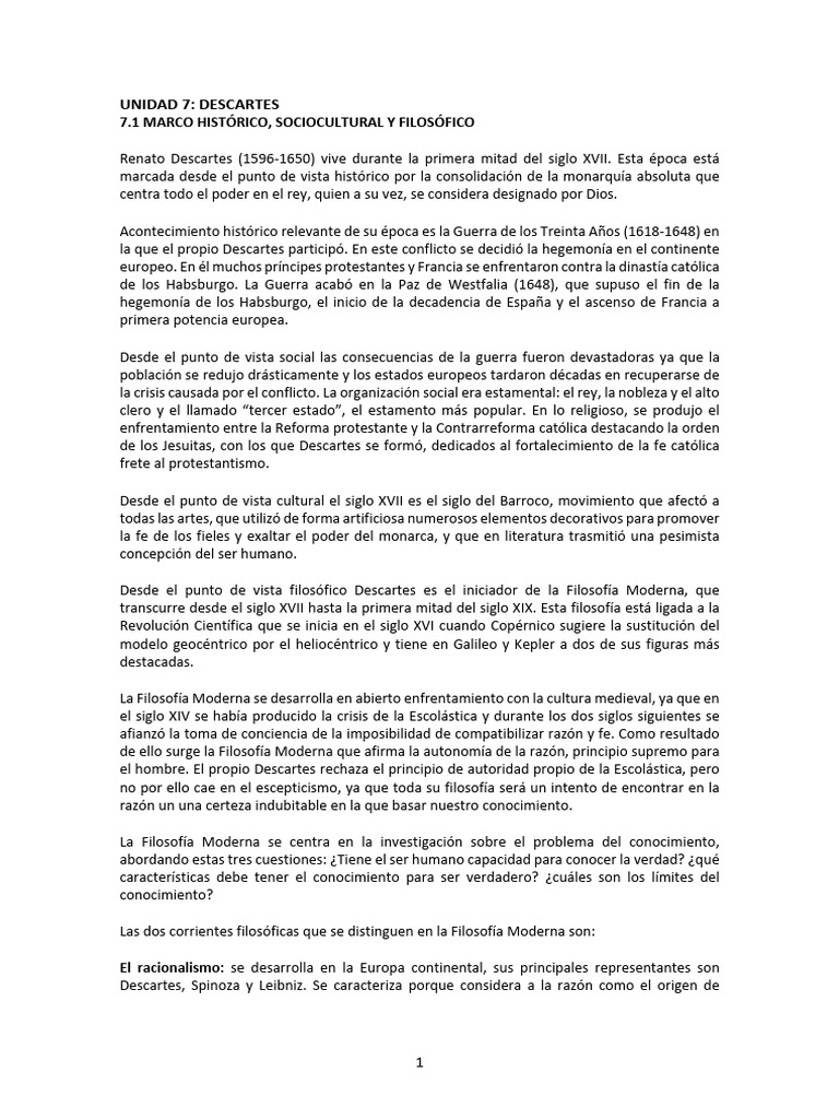 Filosofía Moderna: Descartes y el Conocimiento | PDF | René Descartes ...