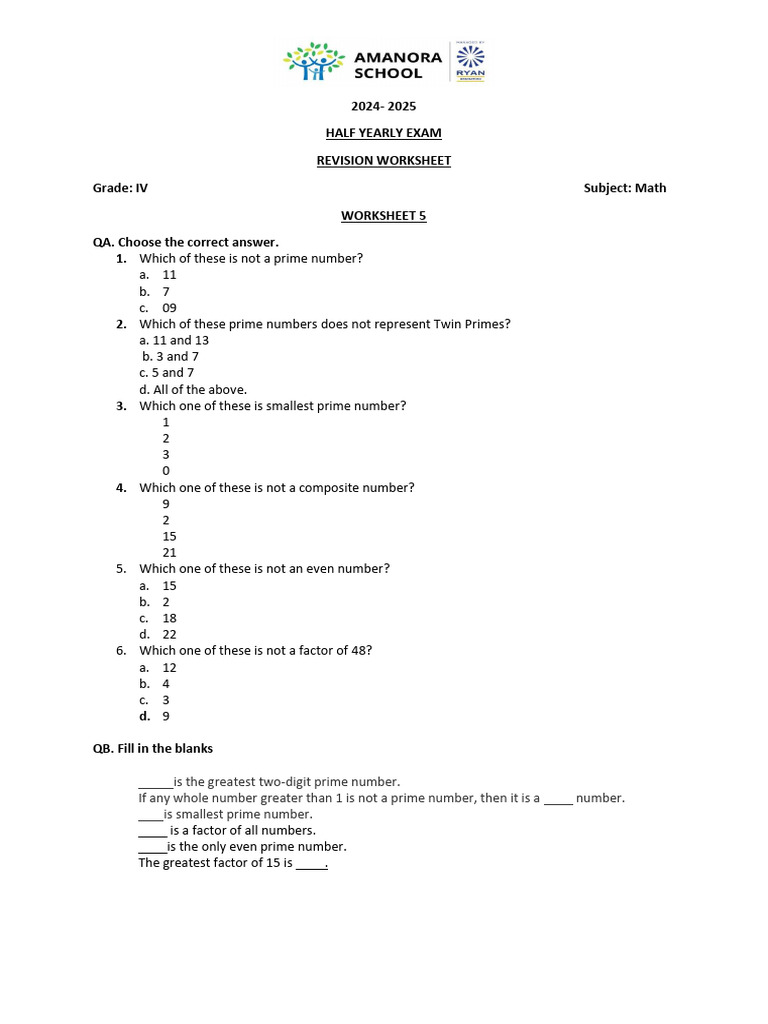 CONLIB_Grade4MathHYERevisionSet2_20241002132121 | PDF | Prime Number ...
