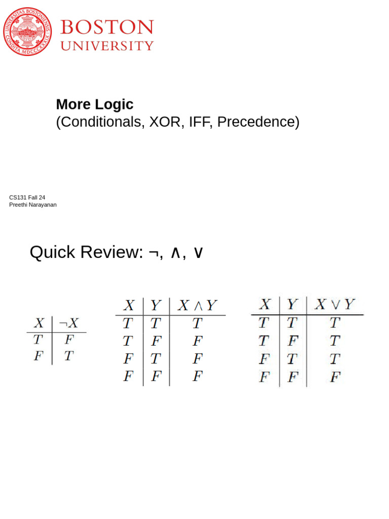 Lecture 2 (Conditionals, XOR, IfF, Precedence) | PDF