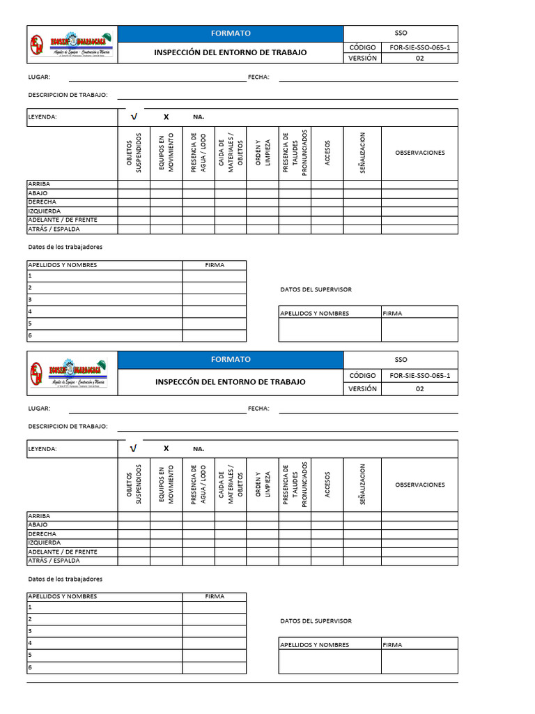Formato de Inspección SSO 065-1 | PDF