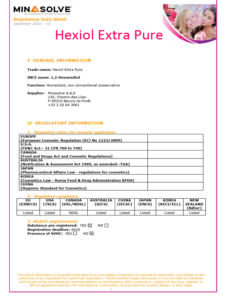 Hexiol Extra Pure Regulatory Overview | PDF | Cosmetics | Microorganism