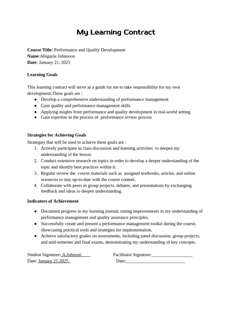 Learning Contract | PDF