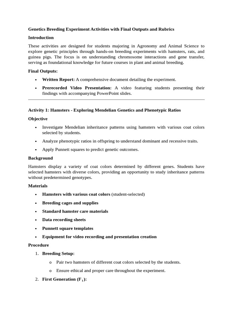 AG 202 - Breeding (Lab Animals Breeding Activity) | PDF | Dominance ...