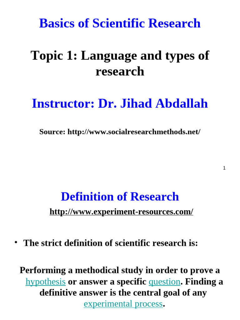 Topic 1_ Language and Types of Research (1) | PDF | Methodology ...