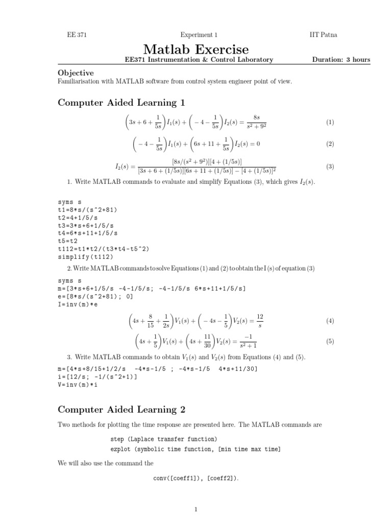 lab1_control_systems | PDF | Matrix (Mathematics) | Laplace Transform
