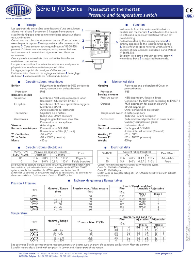 Pressostats et thermostats GEORGIN U Series | PDF | Équipement ...